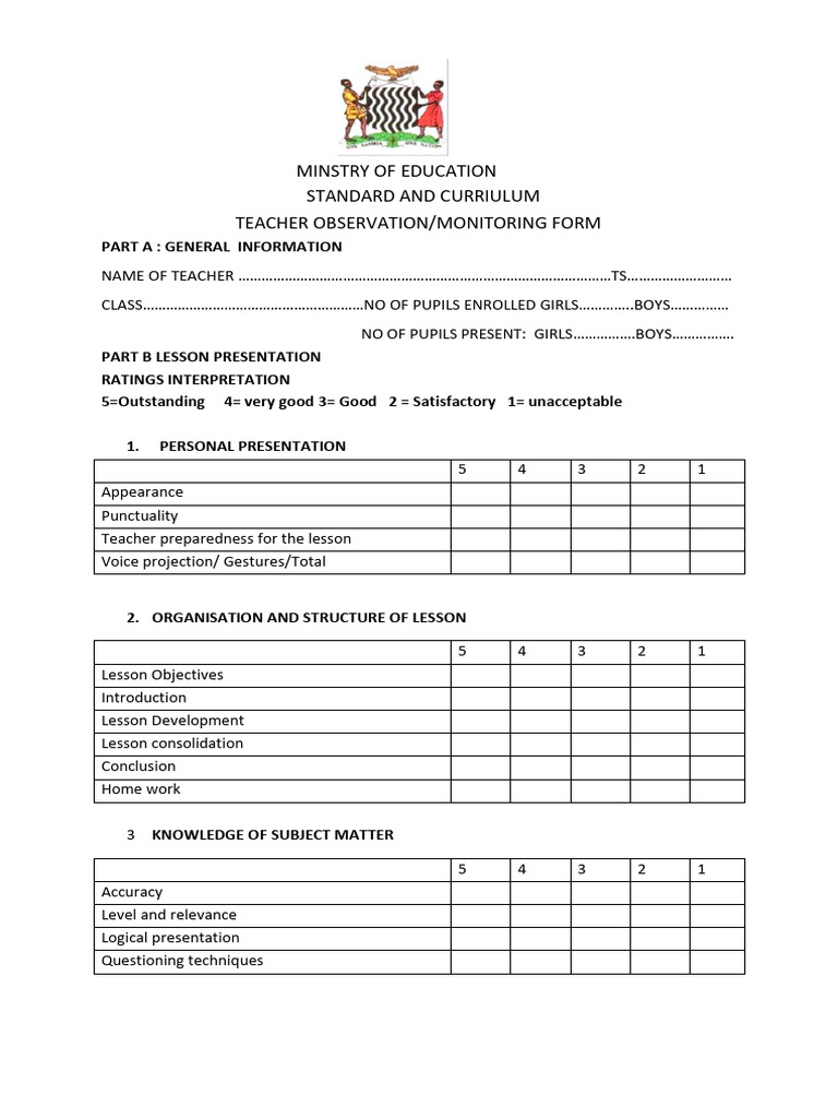Teacher Observation Monitoring Form | PDF | Teachers | Classroom