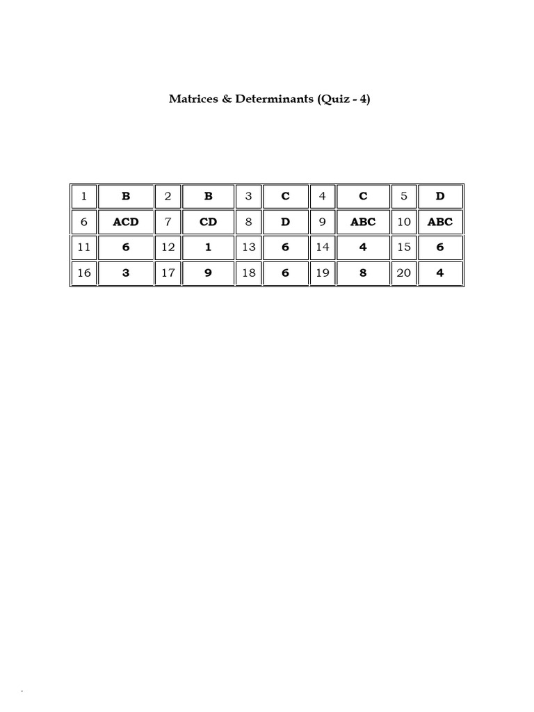 Matrices & Determinants (Quiz - 4) - KEY & SOLUTIONS | PDF | Chess ...