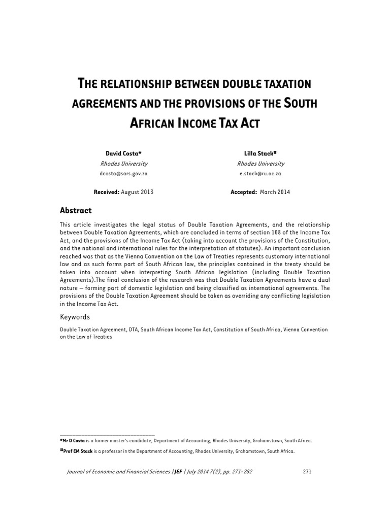 The Relationship Between Double Taxation Agreements and The Provisions ...