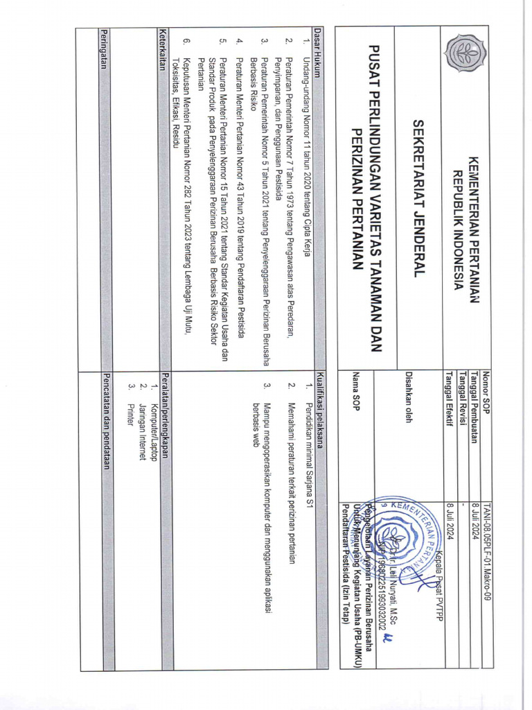 SOP MAKRO PB UMKU Pendaftaran Pestisida (Izin Tetap) | PDF
