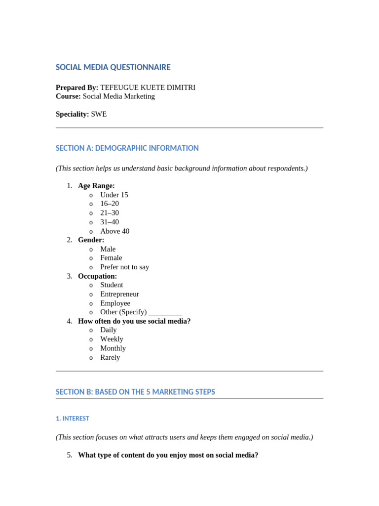 Social Media Questionnaire Dimitri-1 | PDF | Social Media | Popular ...