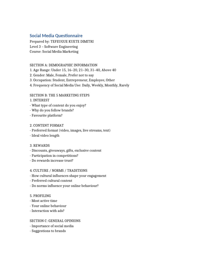 Social Media Questionnaire Dimitri | PDF