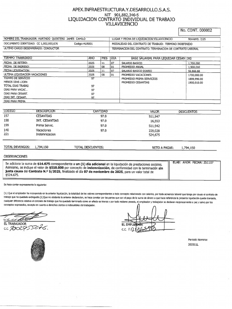Liquidacion James Camilo Hurtado | PDF