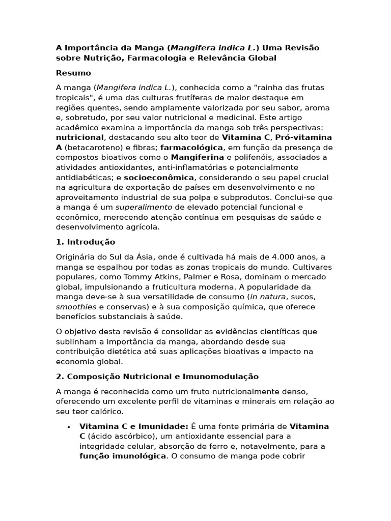 A Importância Da Manga (Mangifera Indica L.) Uma Revisão Sobre Nutrição ...