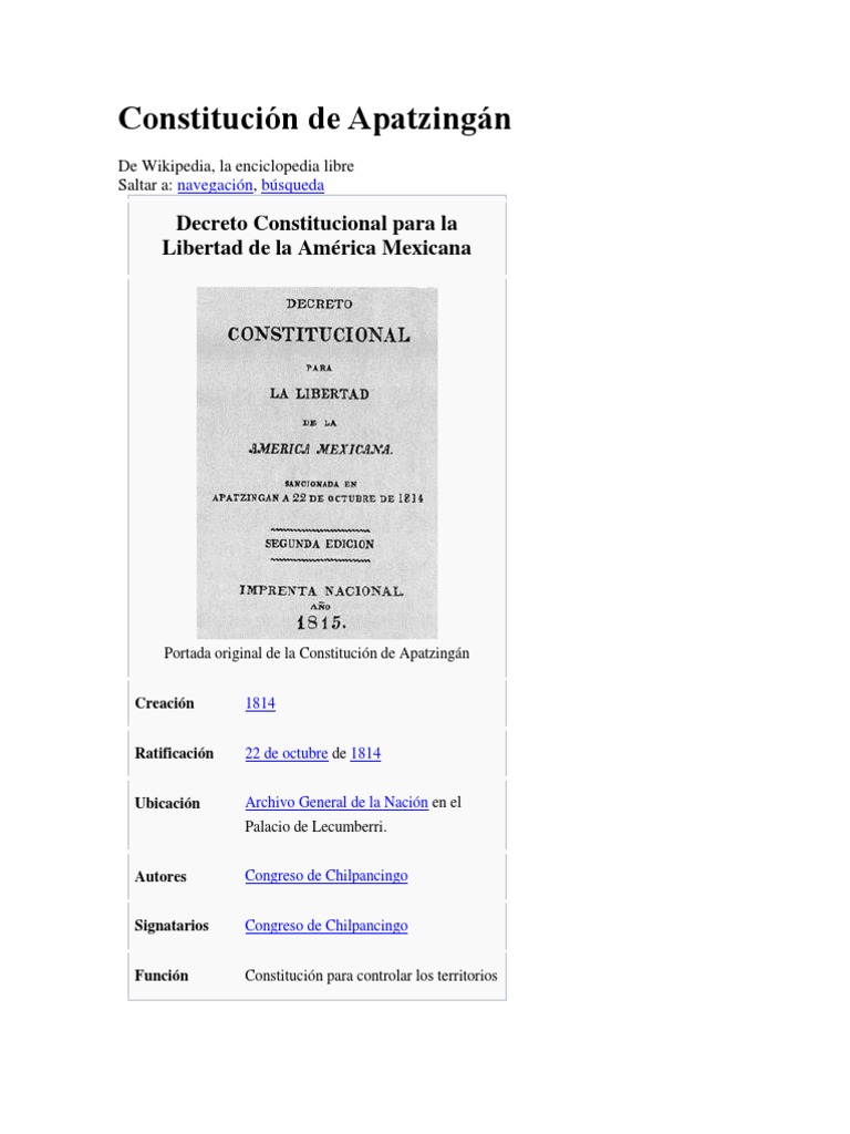 Constitución de Apatzingán 1814 | PDF | México independiente | Politica ...