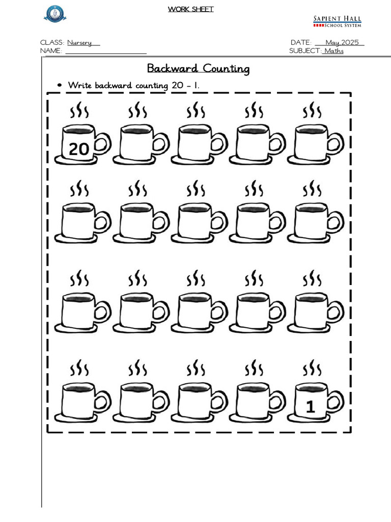 Backward Counting 20 Till1 | PDF