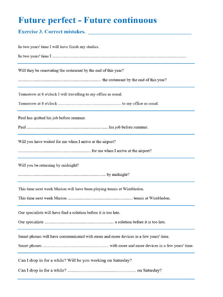 Future Perfect - Future Continuous Exercises | PDF