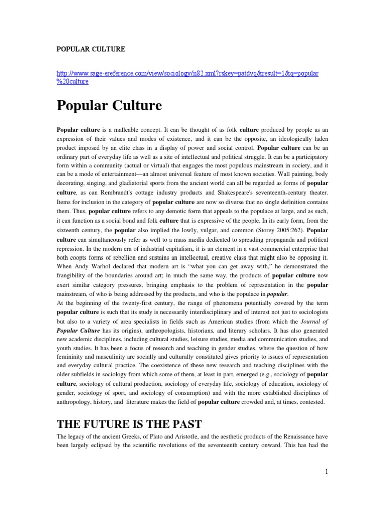 Popular Culture: The Future Is The Past | Download Free PDF | Frankfurt ...