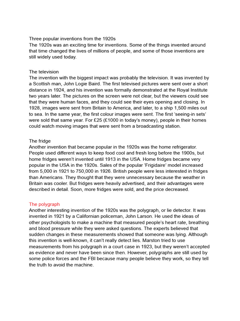 Three Popular Inventions From The 1920s | PDF