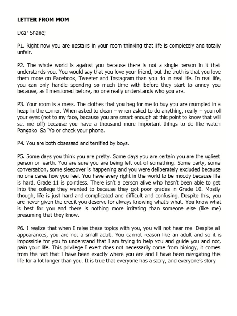 Letter From Mom | PDF