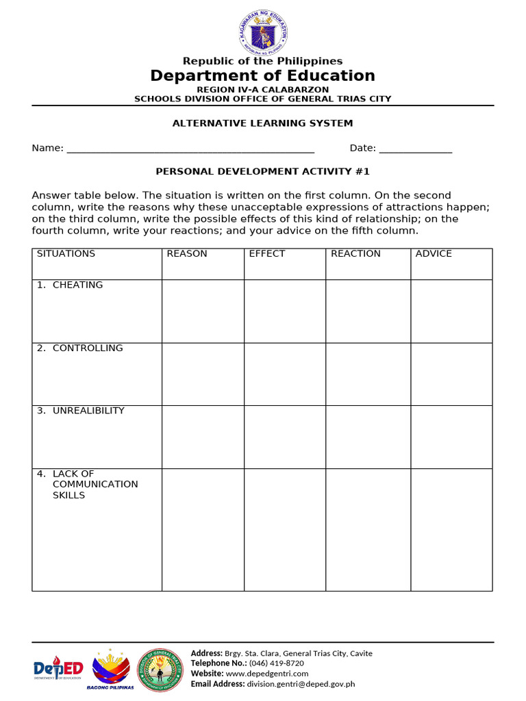 Personal Development Activity on Relationships | PDF