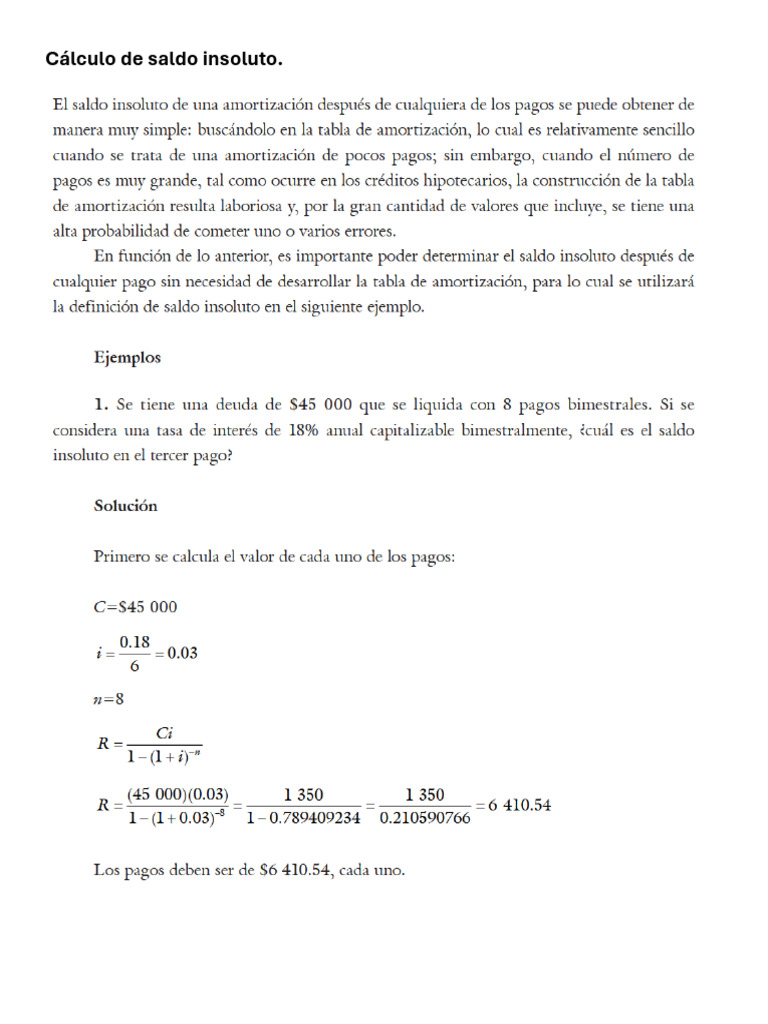 Cálculo de Saldo Insoluto | PDF