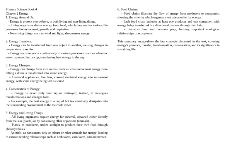 Chapter 2 Energy (Primary Science Book 4) | PDF | Foods | Predation