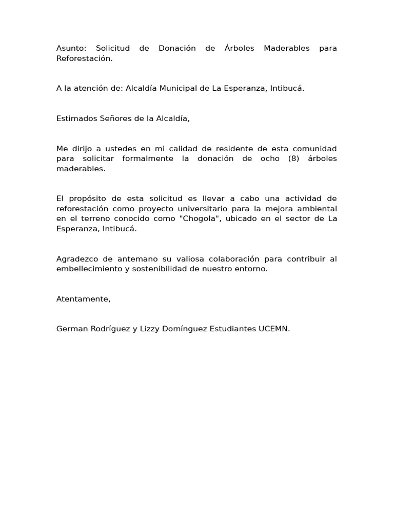 Solicitud de Donación de Árboles Maderables | PDF