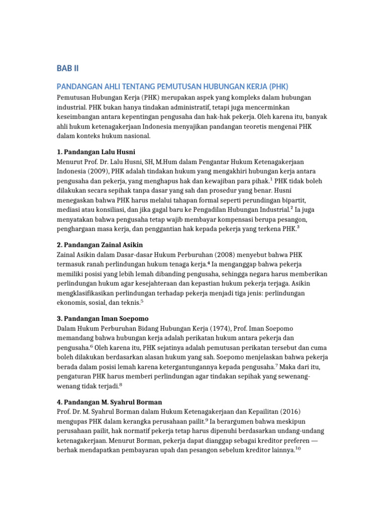 BAB II Pandangan Ahli PHK Footnote | PDF