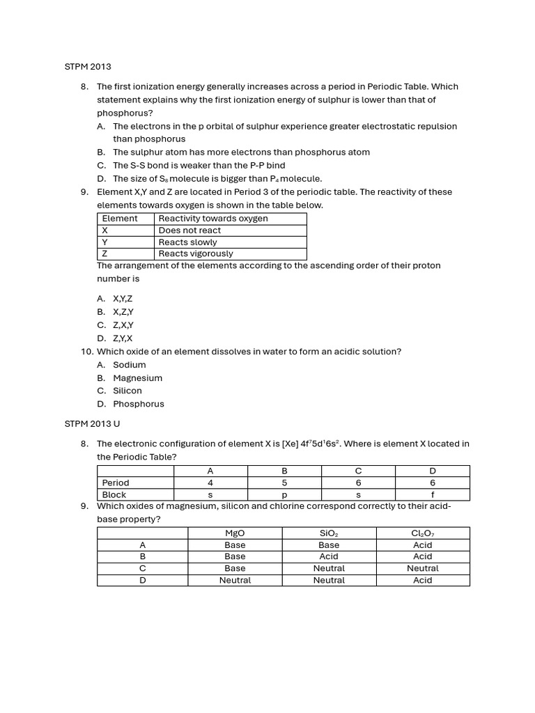 Chem S2 CHP 3 13-23u Pyq by Chapter | PDF | Periodic Table | Ion