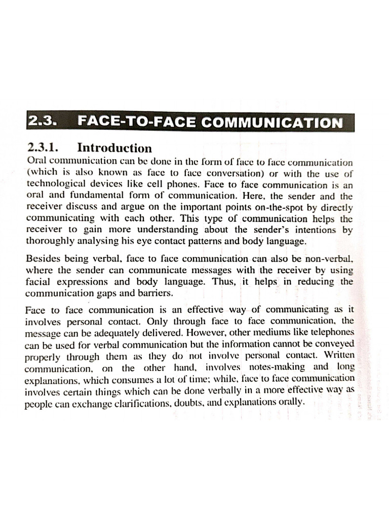 Face To Face Communication | PDF
