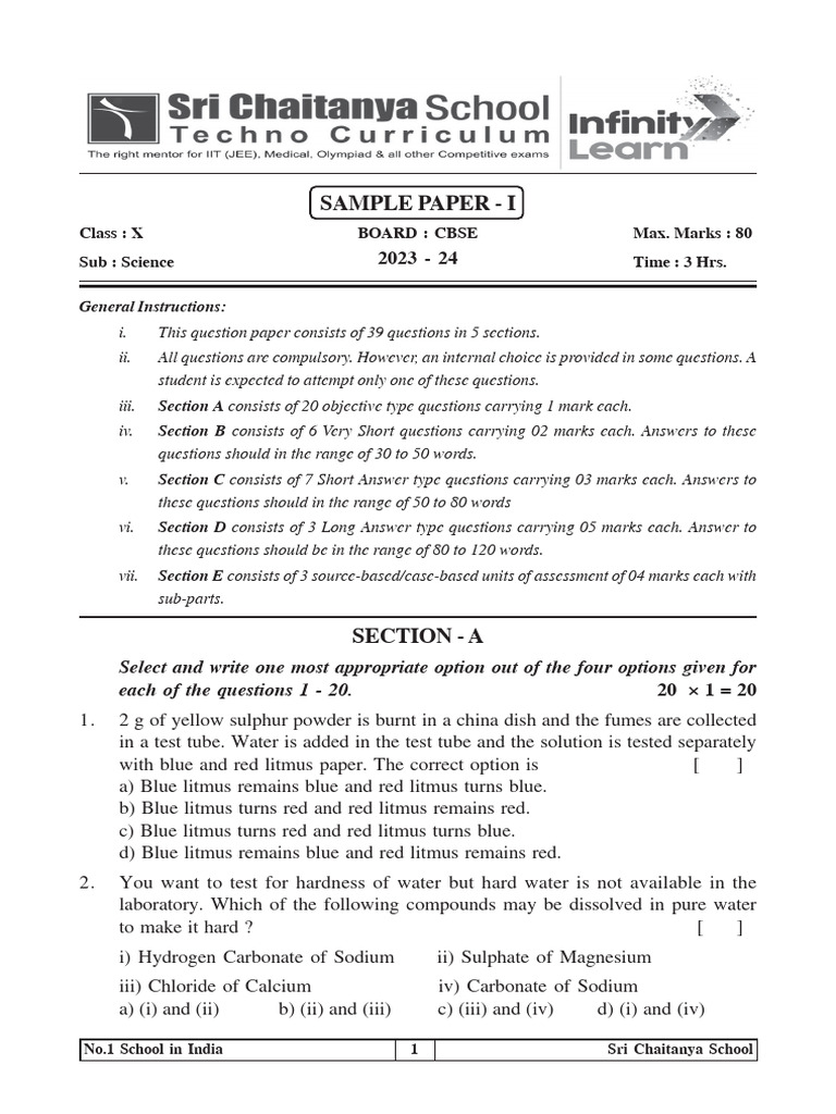 CBSE - X Class (G.S) Sample Paper - I QP | PDF | Sodium | Force