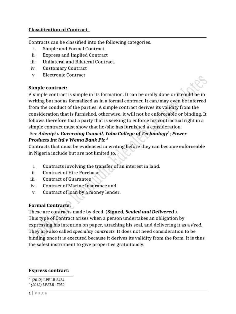 Classification of Contract | PDF | Deed | Law And Economics