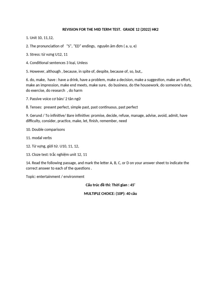 Revision For The Mid Term Test | PDF