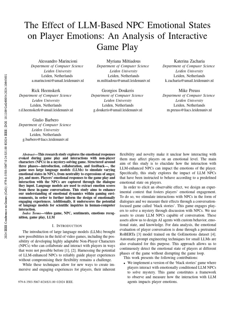 The Effect of LLM-Based NPC Emotional States on Player Emotions an ...
