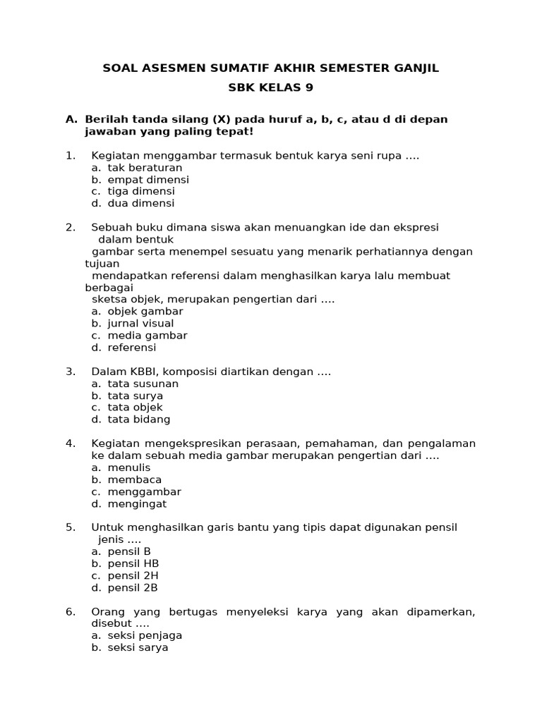 Asas Ganjil Sbk Kelas 9 | PDF