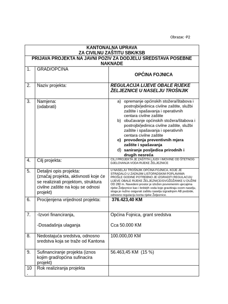 Obrazac Za Dodjelu Pomoci P2 | PDF