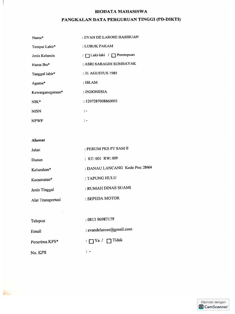 Biodata Evan | PDF