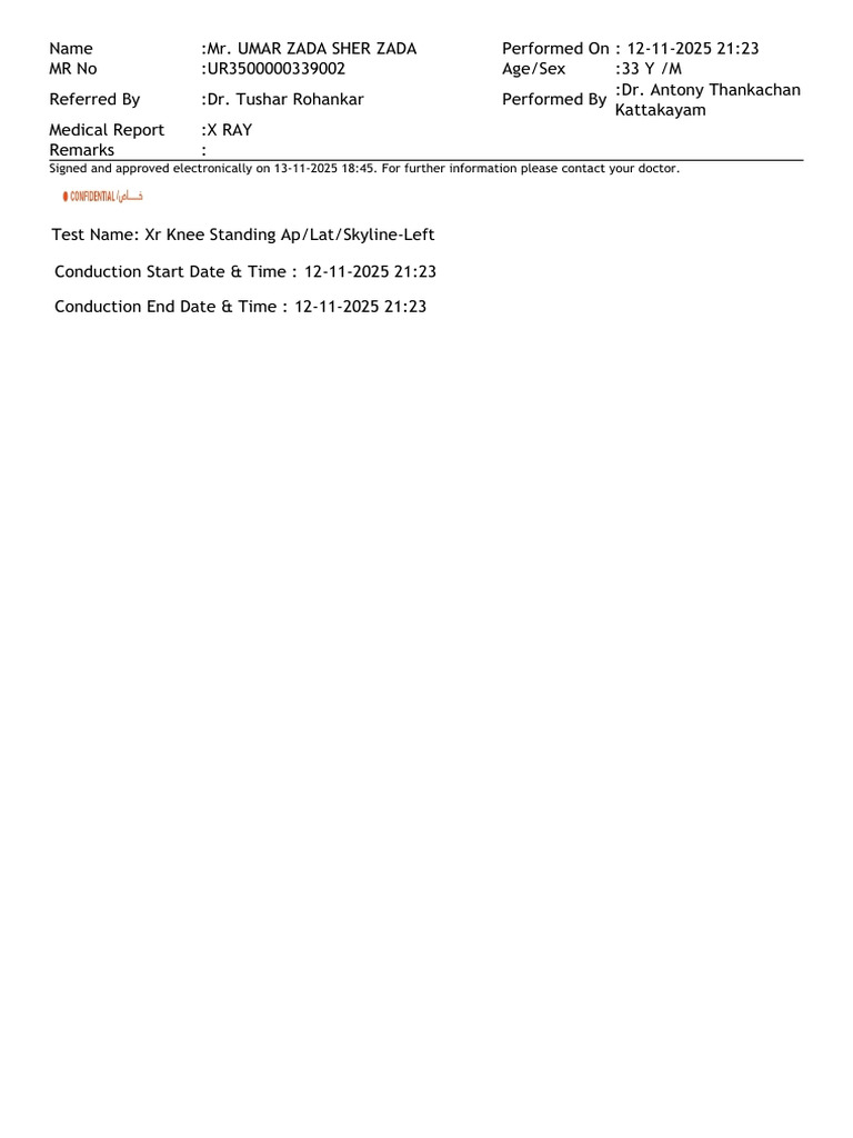 X-Ray Report: Left Knee Analysis | PDF