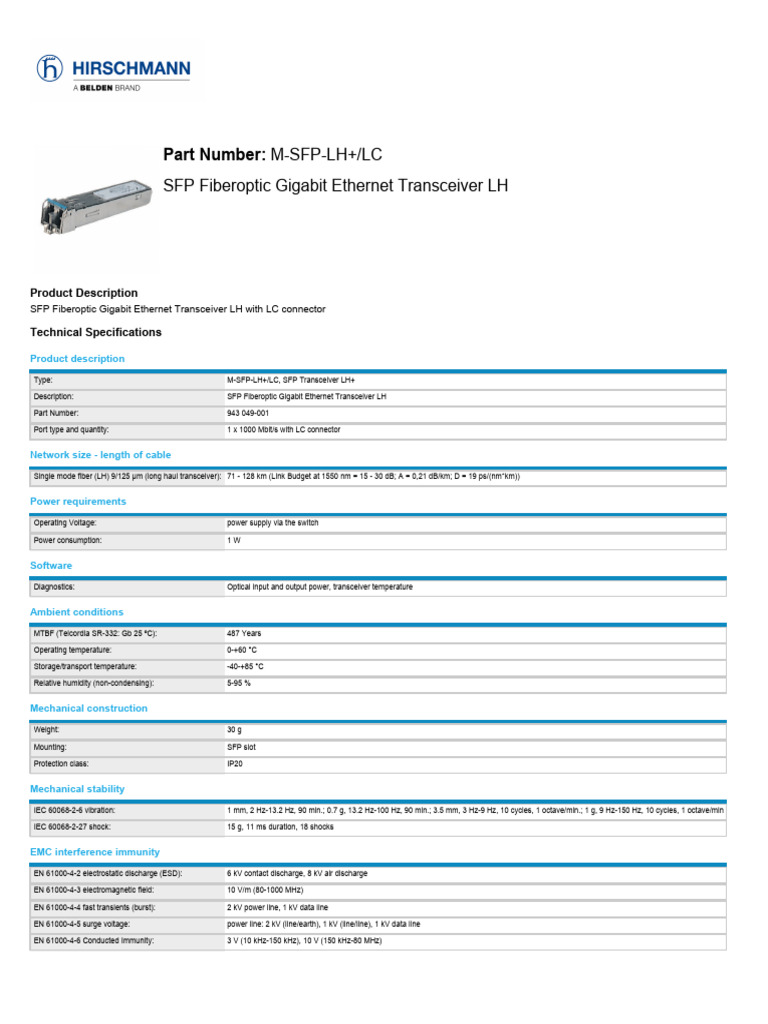 M-SFP-LH LC Techdata | PDF | Optical Fiber | Electrical Engineering