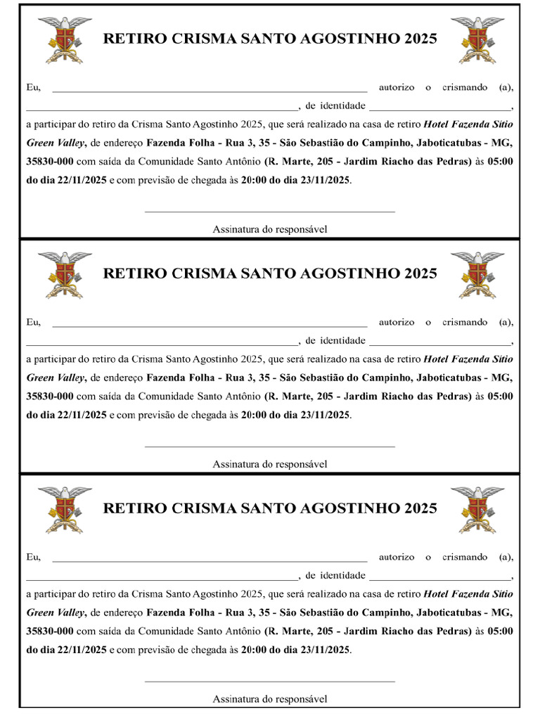 Autorizacao Retiro Crisma | PDF