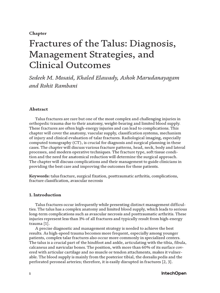 Talus Fractures: Diagnosis and Management | PDF | Ankle | Skeletal System