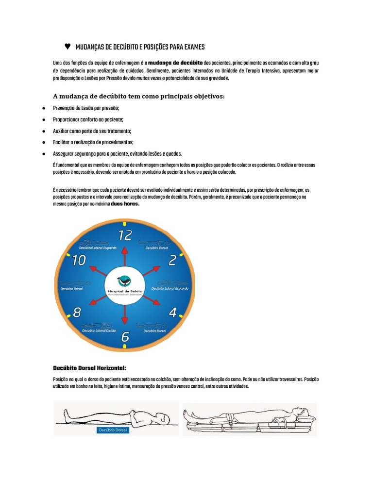 Mudança de Decúbito e Posições Para Exames.docx | PDF | Cama | Enfermagem