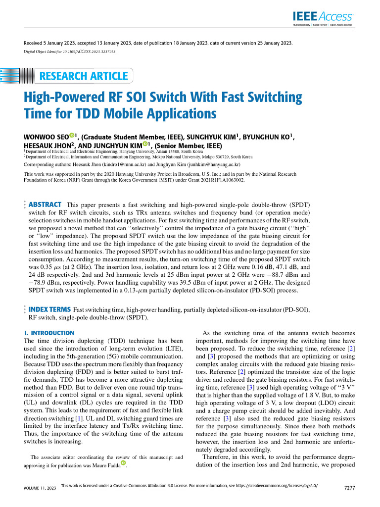 High-Powered RF SOI Switch With Fast Switching Time For TDD Mobile ...