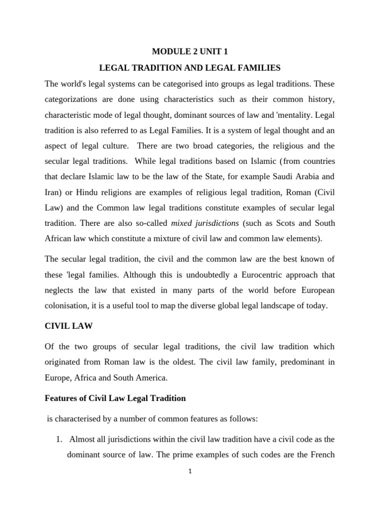 Legal Traditions and Families Explained | PDF | Equity (Law) | Common Law