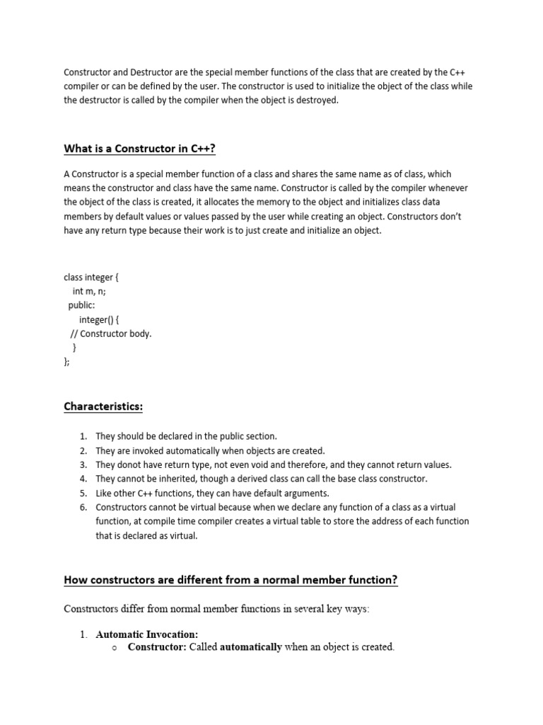 Constructor and Destructor | PDF | Programming | Constructor (Object Oriented Programming)