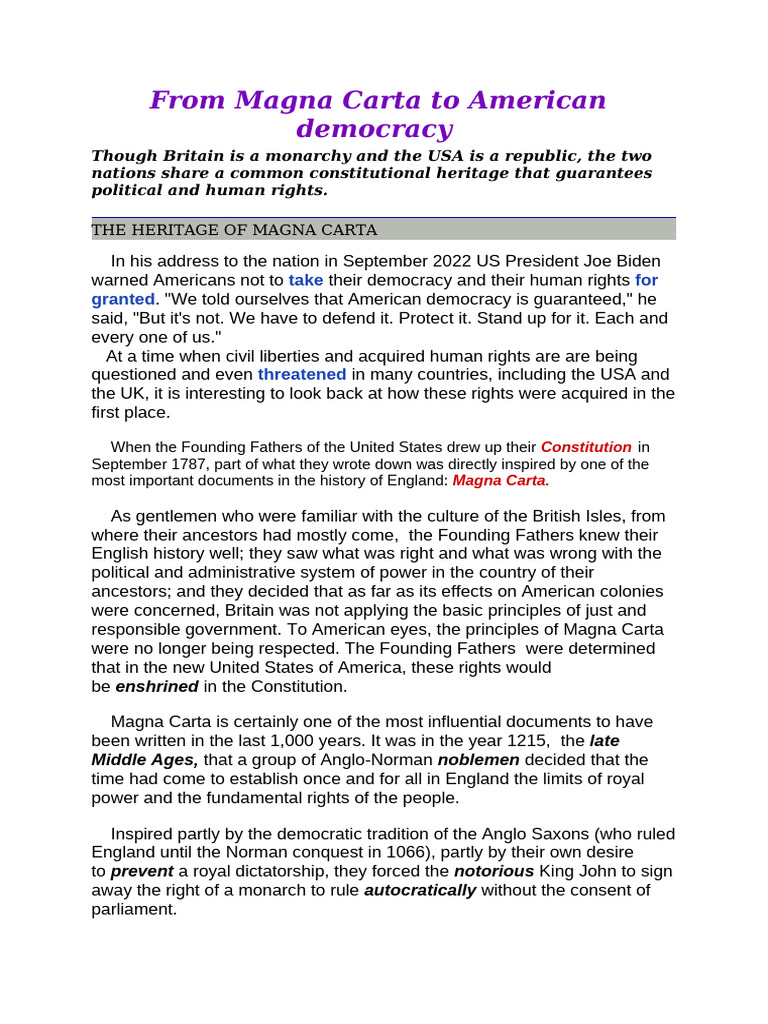 Magna Carta's Impact on Democracy | PDF | Republic | Magna Carta
