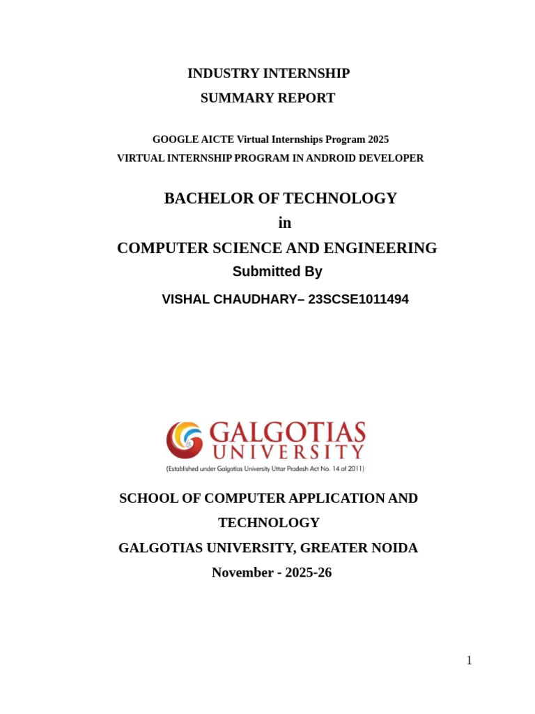 Bachelor of Technology in Computer Science and Engineering: Industry ...