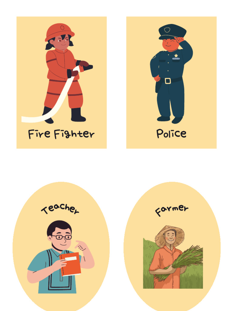 English Community Professionals Flashcard in Dark Green Yellow ...