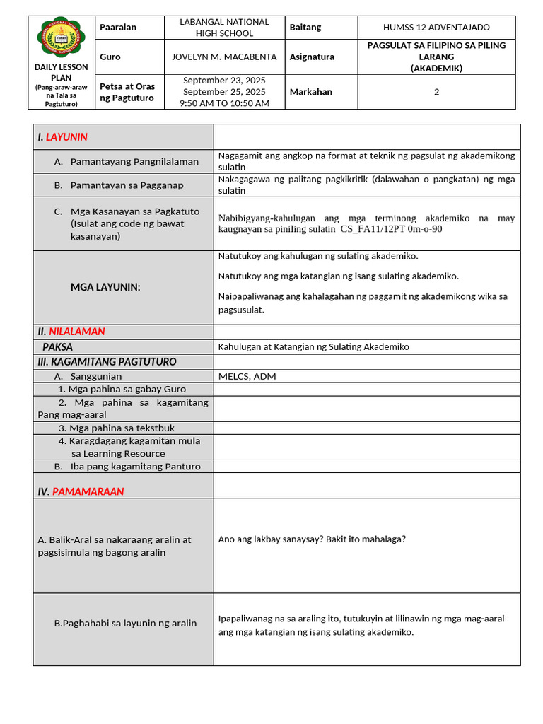 DLP1 Lakbay Sanaysay | PDF