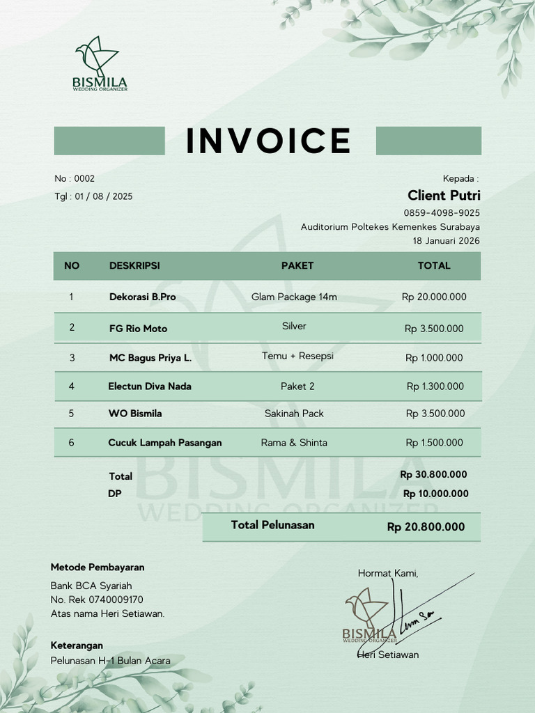 Invoice Paket Acara 2025 Kemenkes | PDF