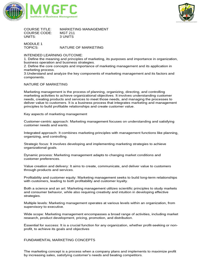 Marketing Management Fundamentals Guide | PDF | Marketing | Market ...