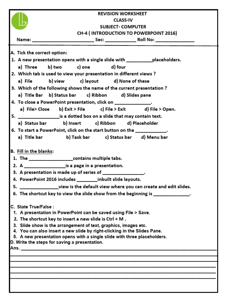 Revision Worksheet IV Ch 4 (1) | PDF | Window (Computing) | Microsoft ...