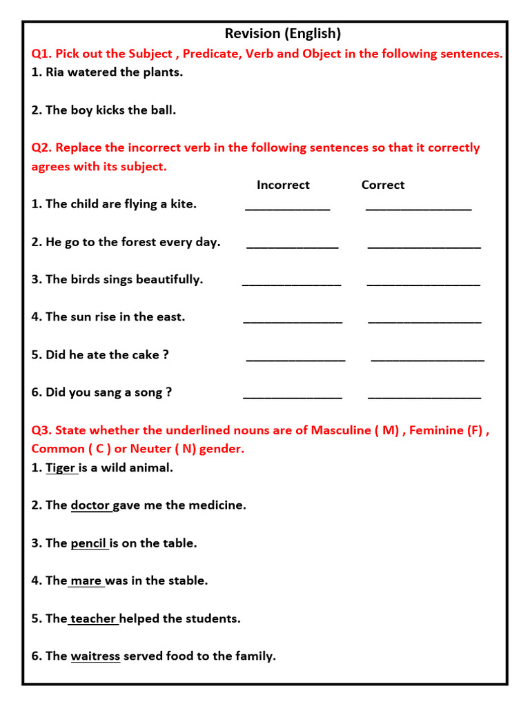Class IV Mixed Grammar Worksheet | PDF
