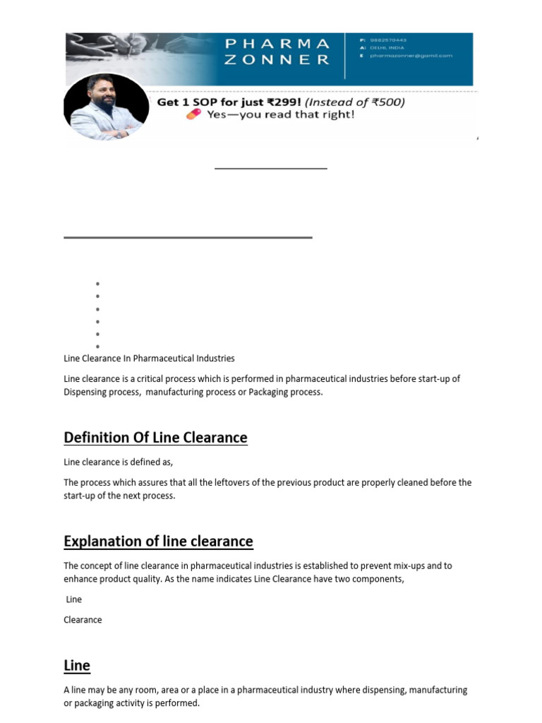 Line Clearance in Pharmaceutical Processes | PDF
