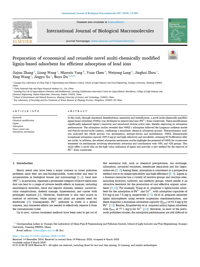 Preparation of Economical and Reusable Novel Multi-Chemically Modified ...