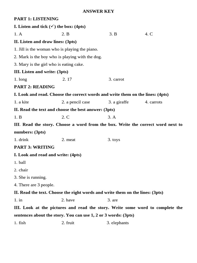 Listening and Reading Answer Key | PDF