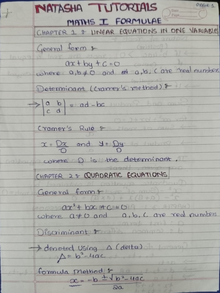 Natasha Tutorials 10th Maths 1 Chapter Wise Formulae | PDF | Algebra | Mathematics