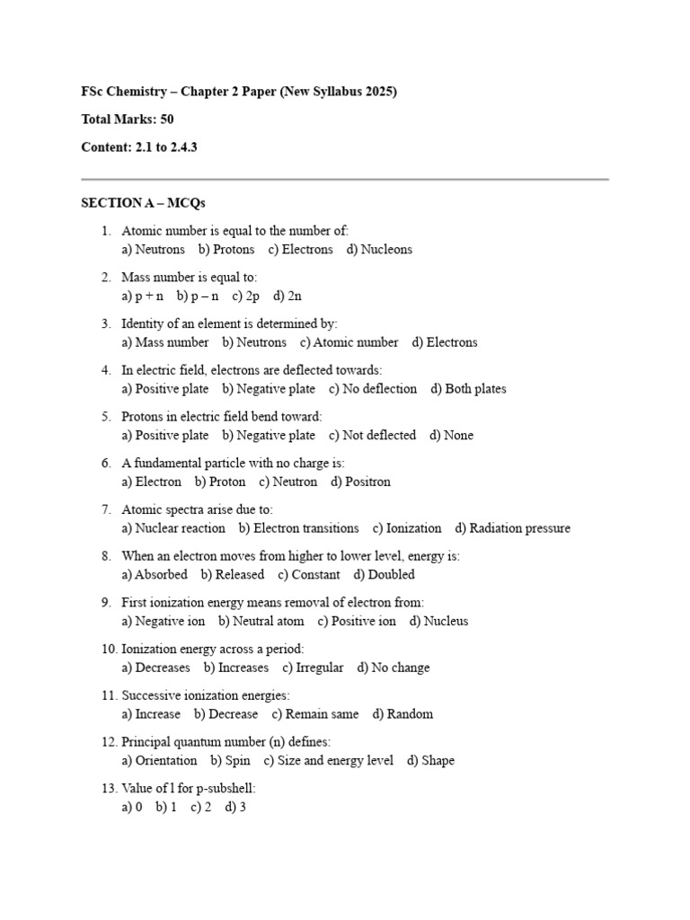 FSc Chemistry | PDF | Atoms | Electron