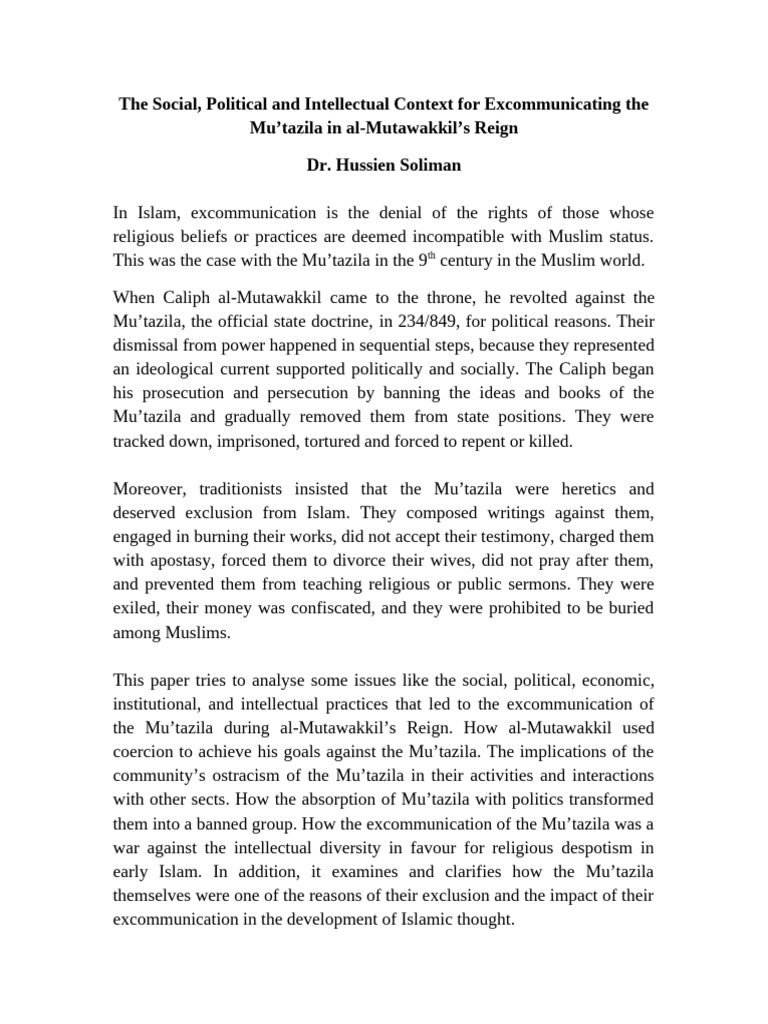 Excommunication of Mu’tazila in Islam | PDF
